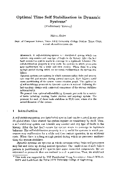 (PDF) Optimal time self stabilization in dynamic systems