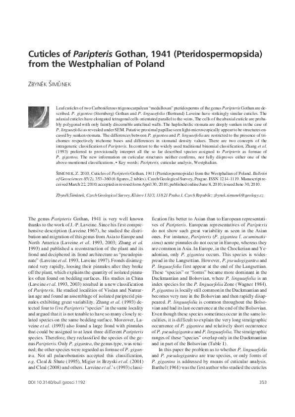 (PDF) Cuticle Analysis of Paripteris in Poland