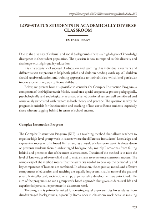 (PDF) Low-status Students in Academically Diverse Classroom