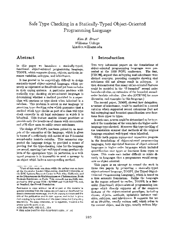 Pdf Safe Type Checking In A Statically Typed Object Oriented 9473