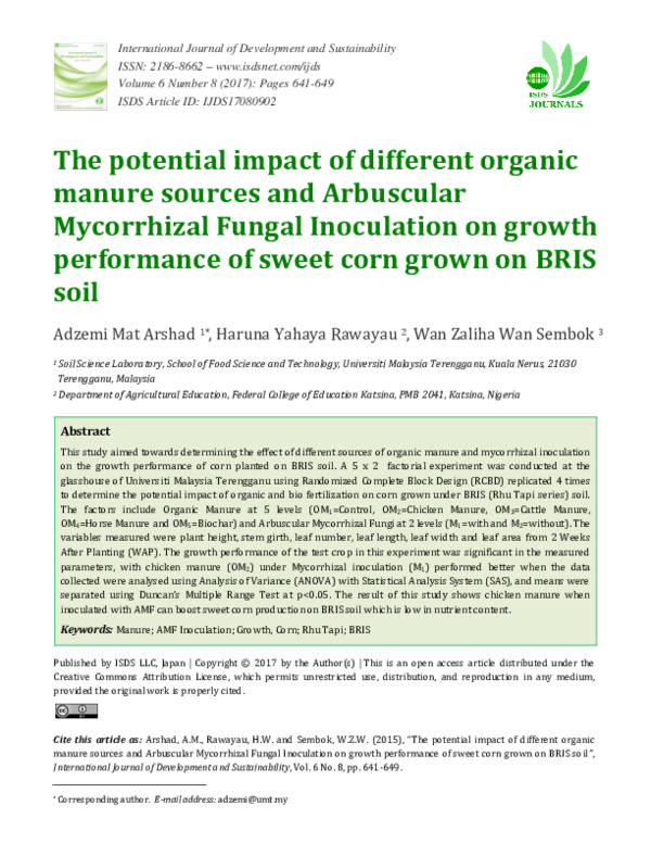 (PDF) The potential impact of different organic manure sources and Arbuscular Mycorrhizal Fungal ...