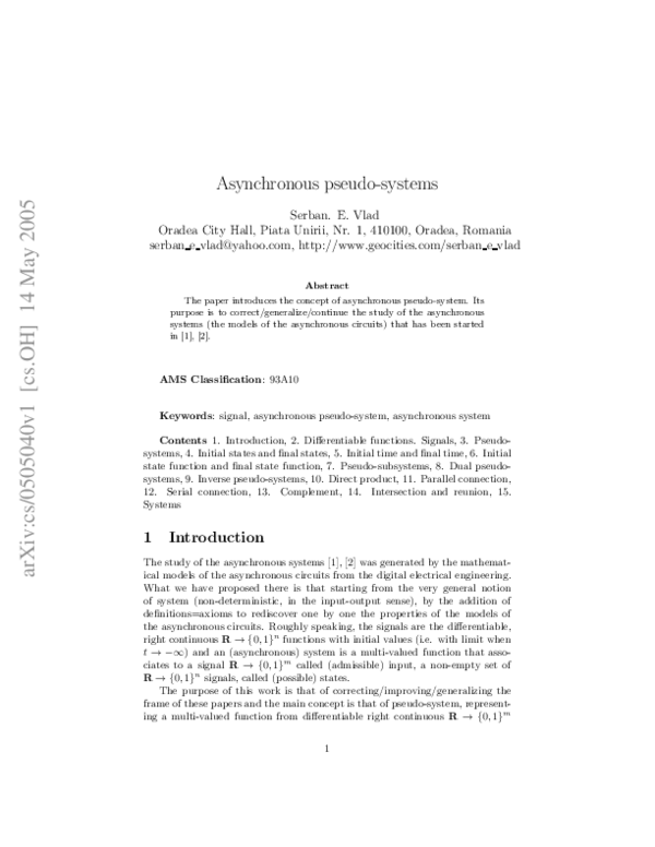 Pdf Asynchronous Pseudo Systems