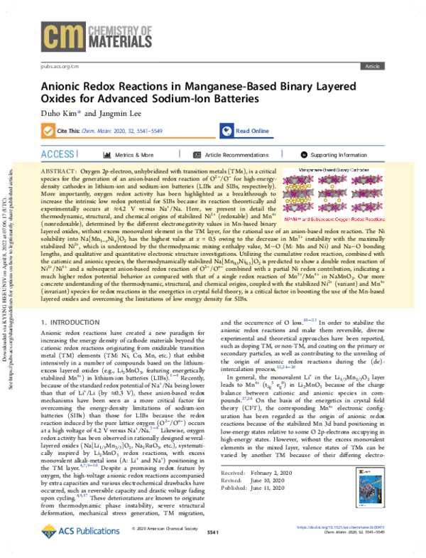 (PDF) Anionic Redox Reactions in Manganese-Based Binary Layered Oxides ...