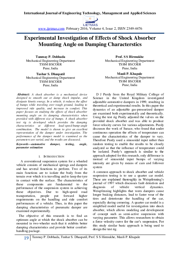 (PDF) Experimental Investigation of Effects of Shock Absorber Mounting ...