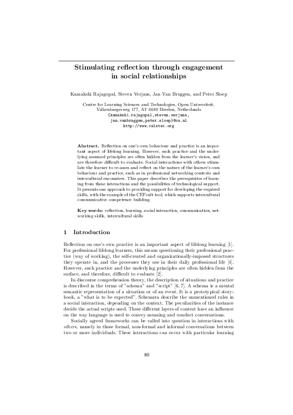 (PDF) Stimulating reflection through engagement in social relationships