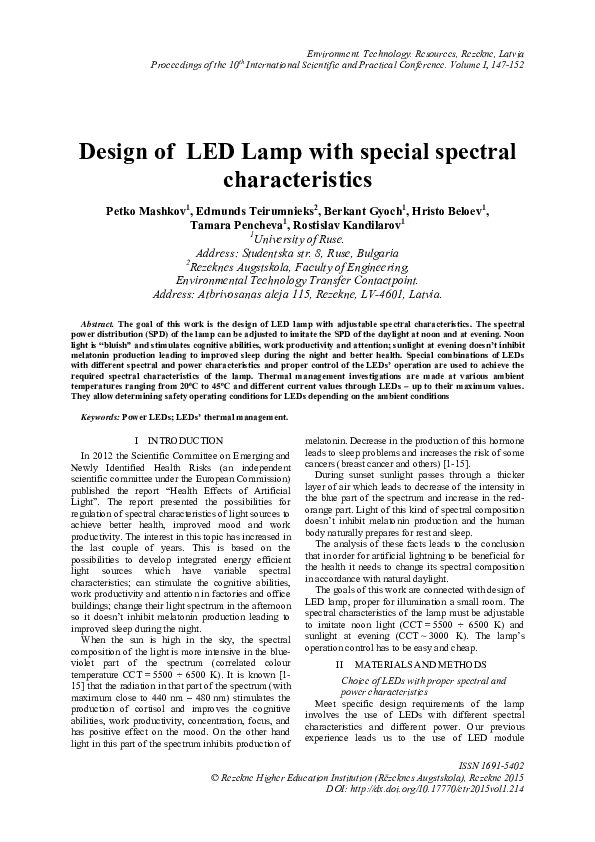 (PDF) Design of LED Lamp with special spectral characteristics