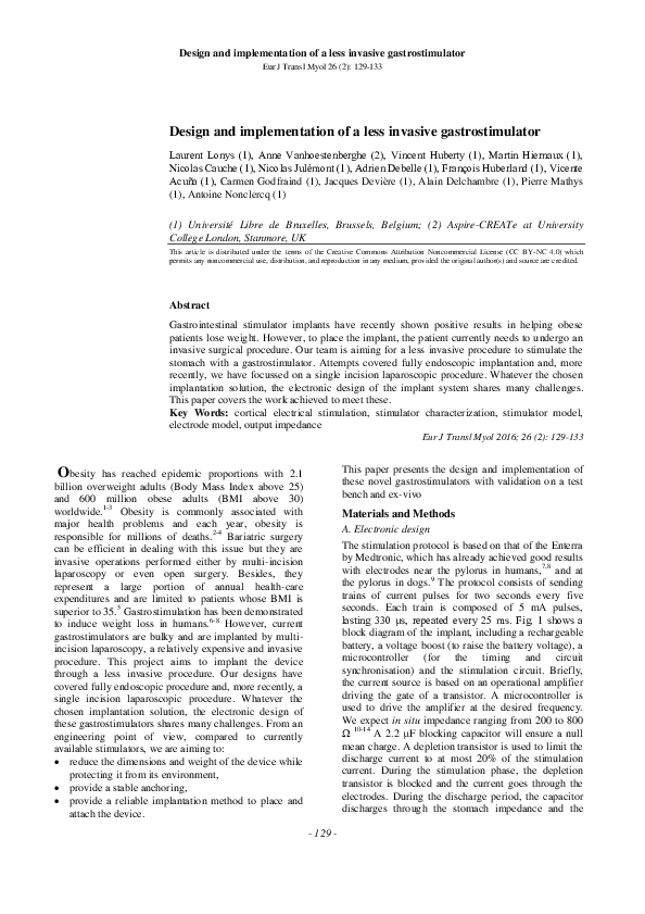 (PDF) Design and implementation of a less invasive gastrostimulator