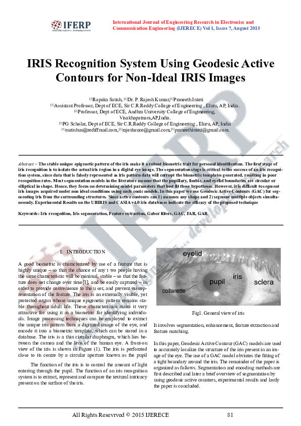 (PDF) IRIS Recognition System Using Geodesic Active Contours for Non-Ideal IRIS Images