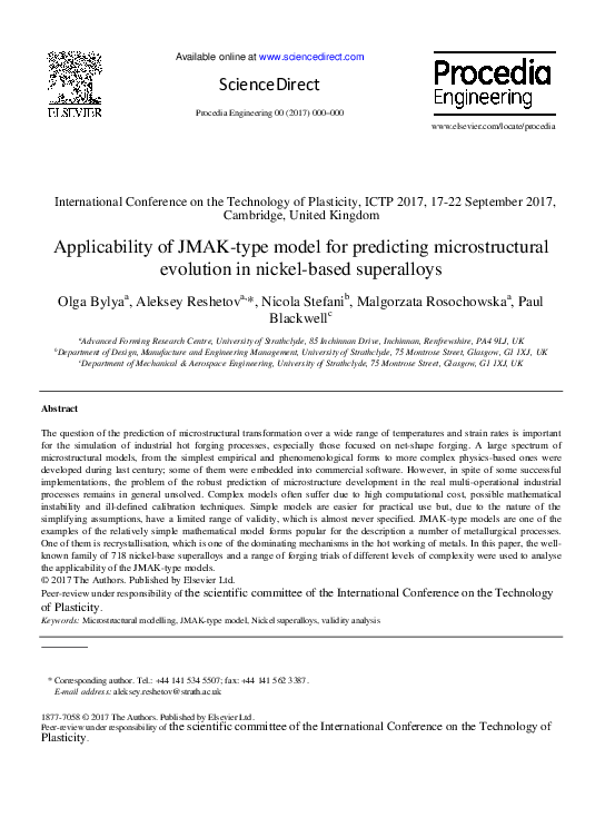 (PDF) Applicability of JMAK-type model for predicting microstructural ...