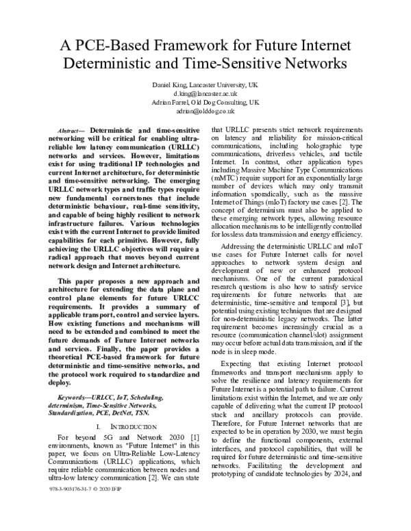 (PDF) PCE Framework for Time-Sensitive Networks in Future Internet