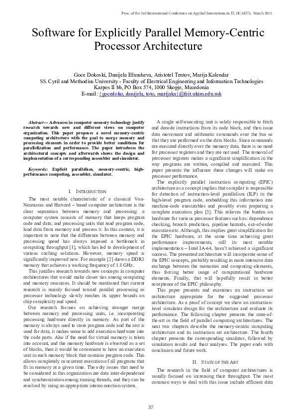 (PDF) Software for Explicitly Parallel Memory-Centric Processor Architecture