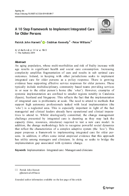 (PDF) A 10 Step Framework to Implement Integrated Care for Older ...