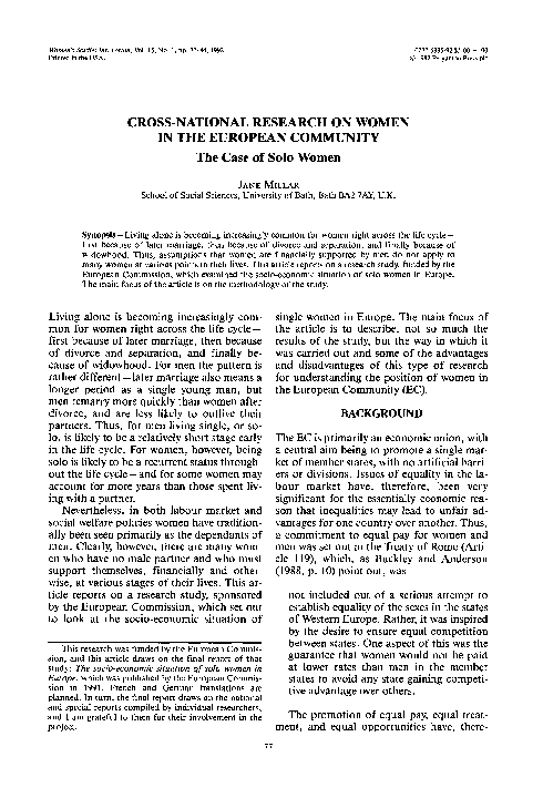 (PDF) Cross-national research on women in the European community