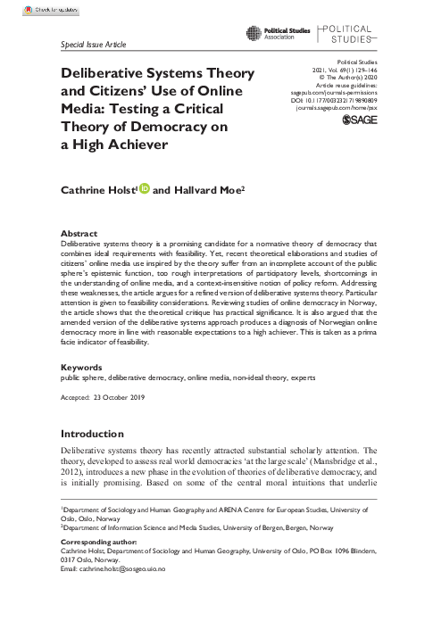 (PDF) Deliberative Systems Theory and Citizens' Use of Online Media ...
