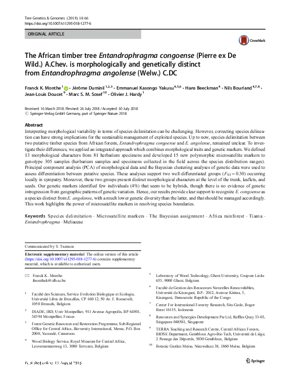 (PDF) The African timber tree Entandrophragma congoense (Pierre ex De ...