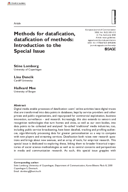 (PDF) Methods for datafication, datafication of methods: Introduction ...