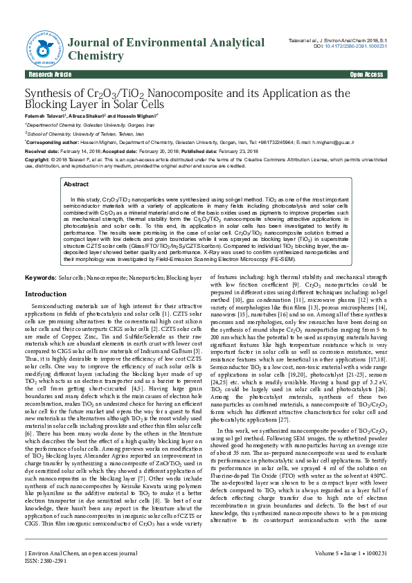 (PDF) Synthesis of Cr2O3/TiO2 Nanocomposite and its Application as the ...