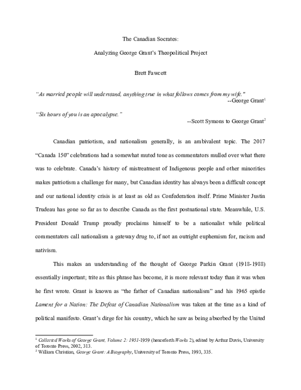 (DOC) The Canadian Socrates: Analyzing George Grant's Theopolitical Project