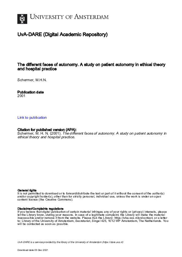 (PDF) The different faces of autonomy. A study on patient autonomy in ...