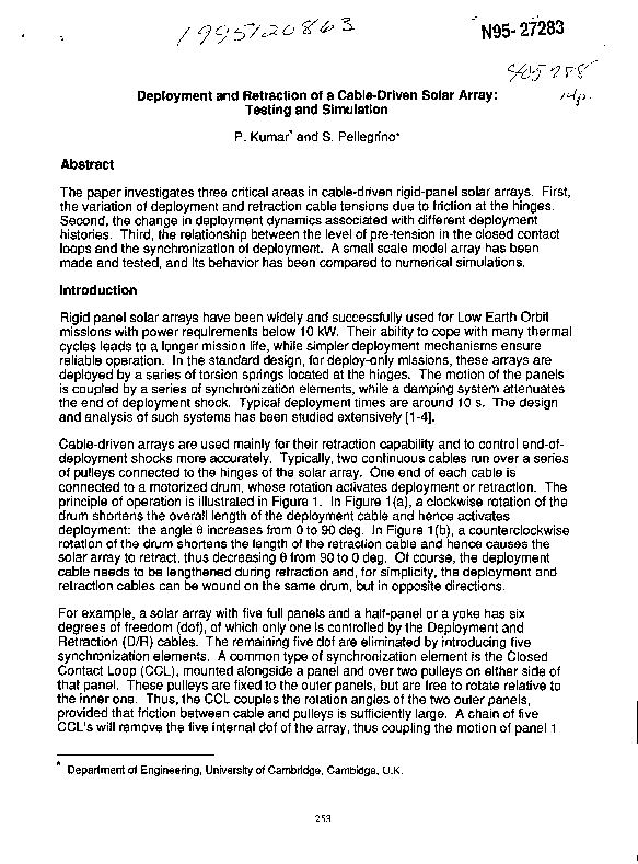 (PDF) Deployment and retraction of a cable-driven rigid panel solar array