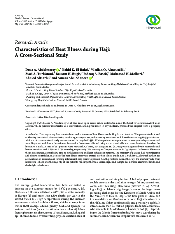 (PDF) Characteristics of Heat Illness during Hajj: A Cross-Sectional Study