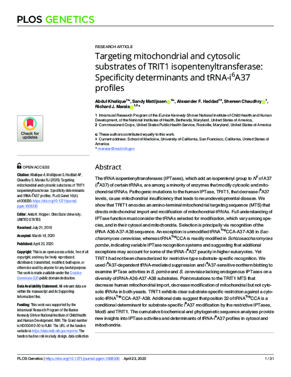 (PDF) Targeting mitochondrial and cytosolic substrates of TRIT1 ...