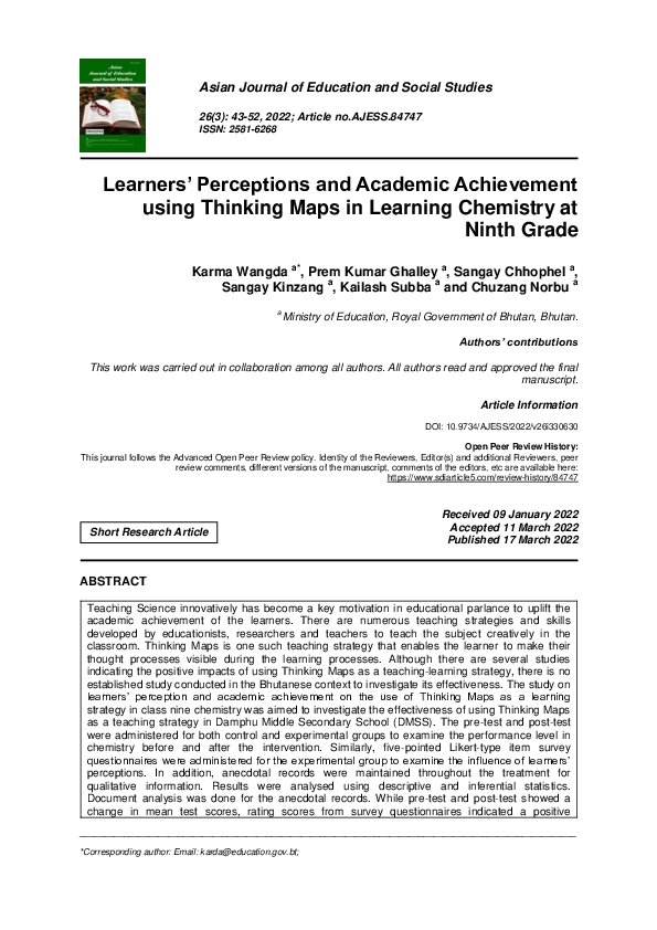 (PDF) Learners’ Perceptions and Academic Achievement using Thinking ...
