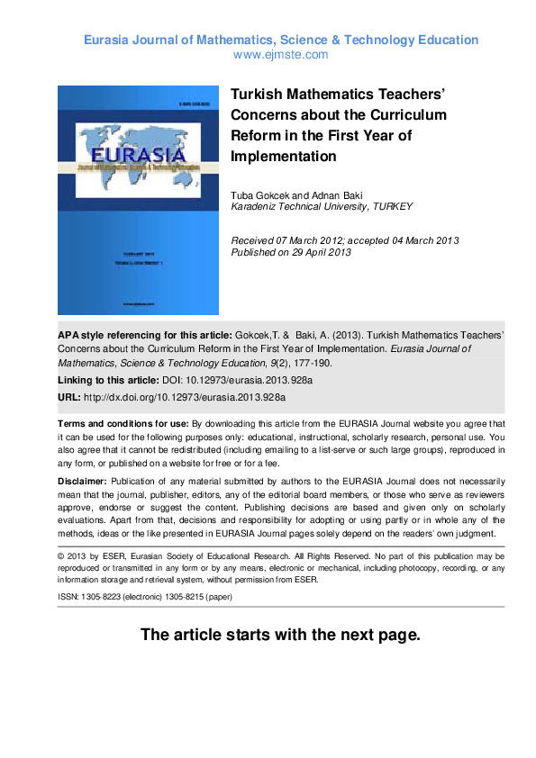 (PDF) Turkish Mathematics Teachers’ Concerns about the Curriculum ...