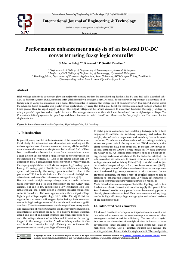 Pdf Performance Enhancement Analysis Of An Isolated Dc Dc Converter Using Fuzzy Logic Controller
