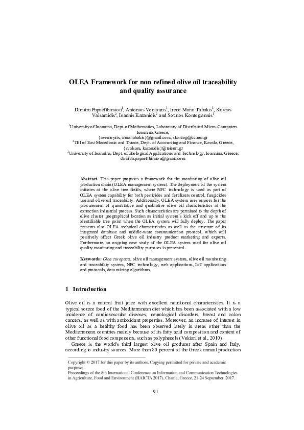 (PDF) OLEA Framework for non Refined Olive Oil Traceability and Quality ...