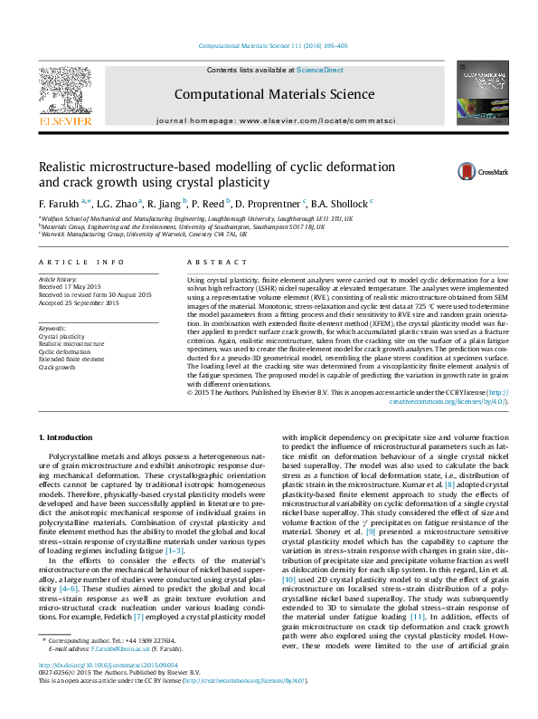 Pdf Realistic Microstructure Based Modelling Of Cyclic Deformation And Crack Growth Using