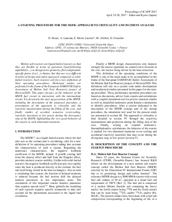 (PDF) A Starting Procedure for the MSFR: Approach to Criticality and ...