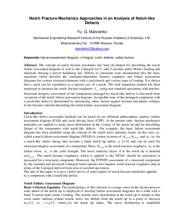 (PDF) Notch Fracture Mechanics Approaches in an Analysis of Notch-like ...