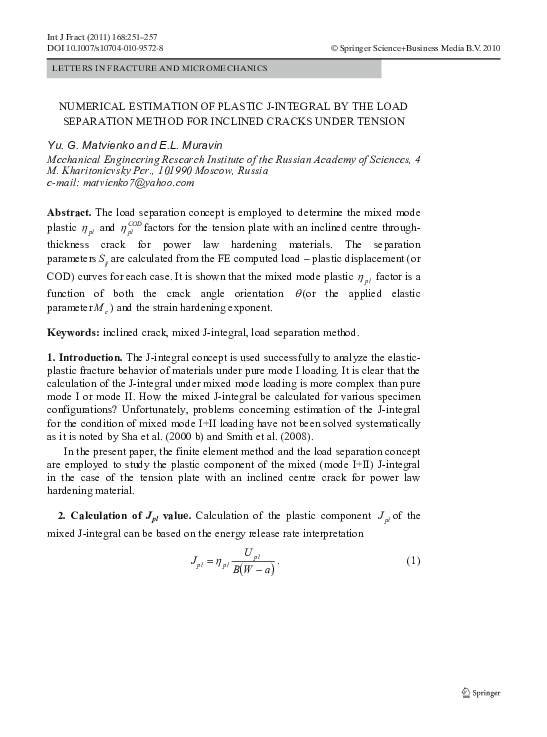 (PDF) Numerical Estimation of Plastic J-Integral by the Load Separation ...
