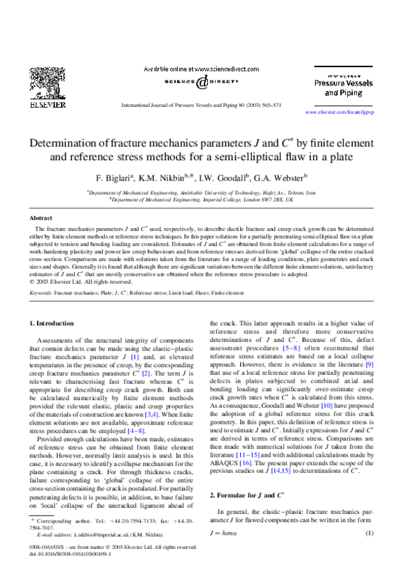 (PDF) Determination of fracture mechanics parameters J and by finite element and reference ...