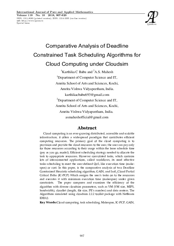 (PDF) Comparative Analysis of Deadline Constrained Task Scheduling Algorithms for Cloud ...
