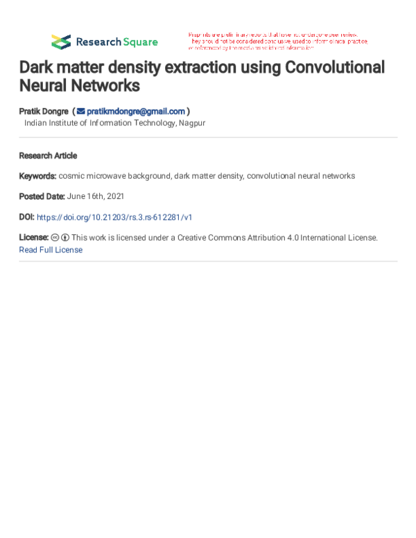 (PDF) Dark matter density extraction using Convolutional Neural ...