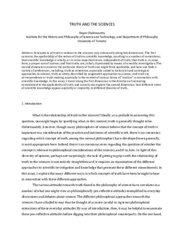 (PDF) Truth and the Sciences