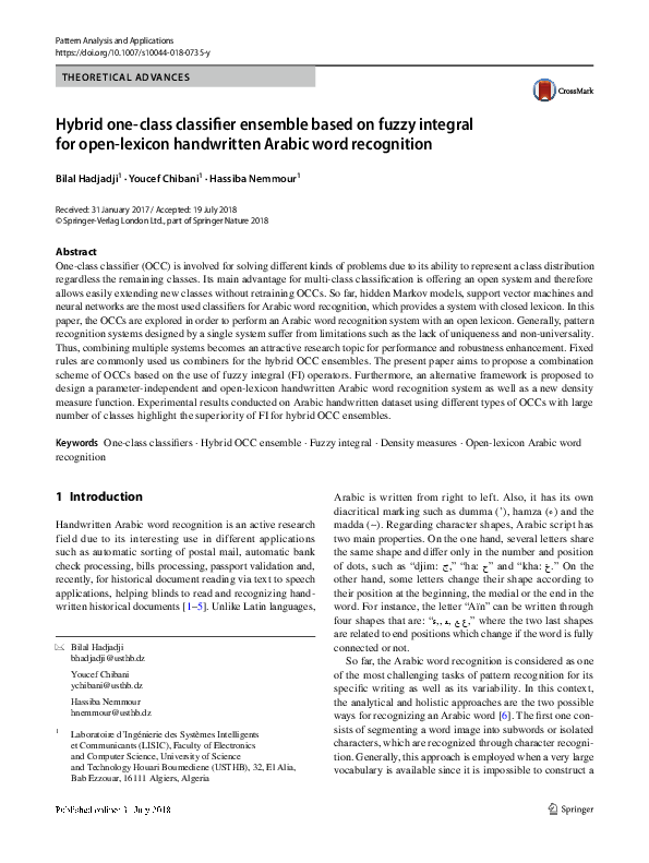 (PDF) Hybrid one-class classifier ensemble based on fuzzy integral for open-lexicon handwritten ...