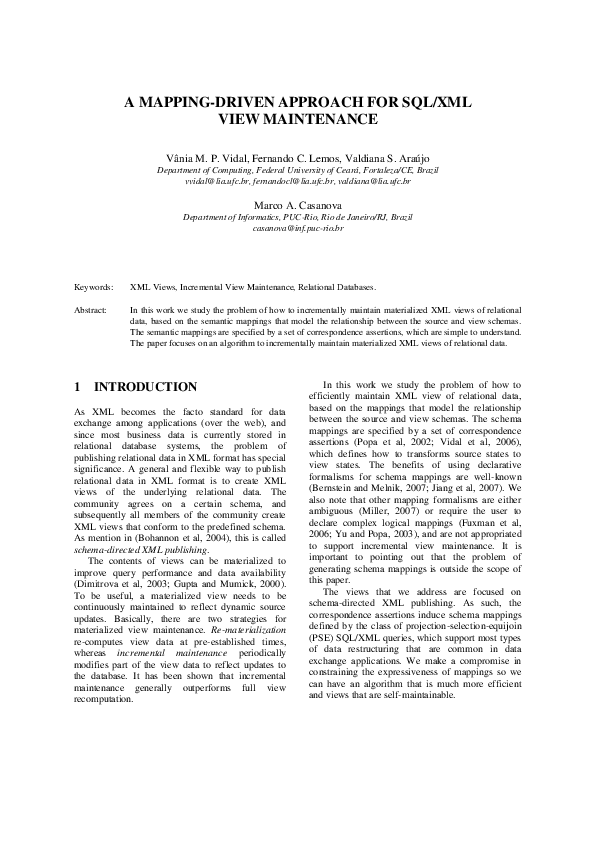 (PDF) A Mapping-Driven Approach for SQL/XML View Maintenance | Marco A. Casanova - Academia.edu