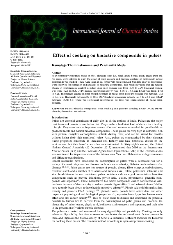 (PDF) Effect of cooking on bioactive compounds in pulses | Prashanthi Meda - Academia.edu