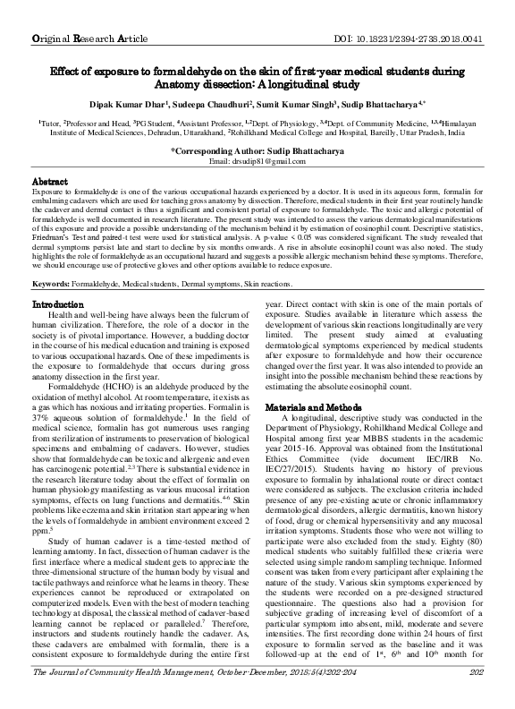 (PDF) Effect of exposure to formaldehyde on the skin of first-year ...
