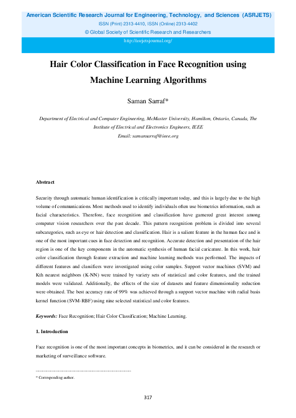 (PDF) Hair Color Classification in Face Recognition using Machine ...