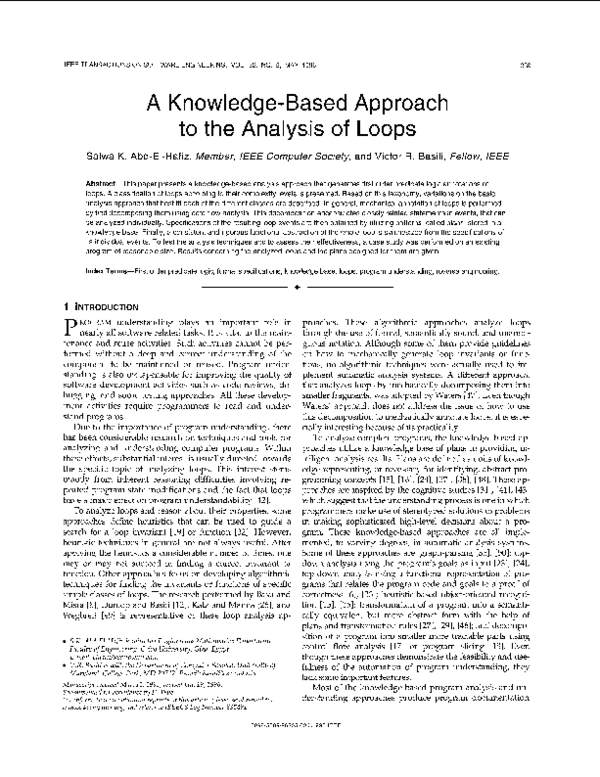 (PDF) A Knowledge-based Approach to the Analysis of Loops