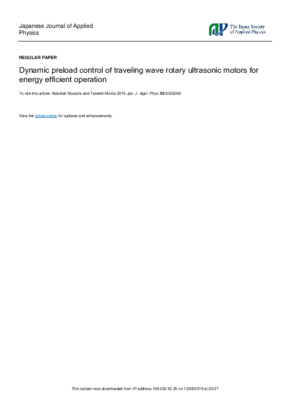 (PDF) Dynamic preload control of traveling wave rotary ultrasonic motors for energy efficient ...