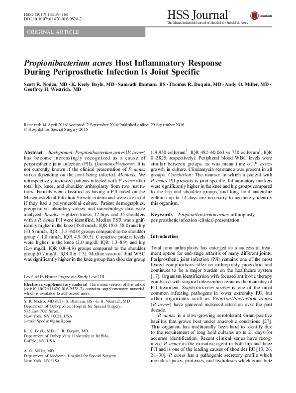 (PDF) Propionibacterium acnes Host Inflammatory Response During ...