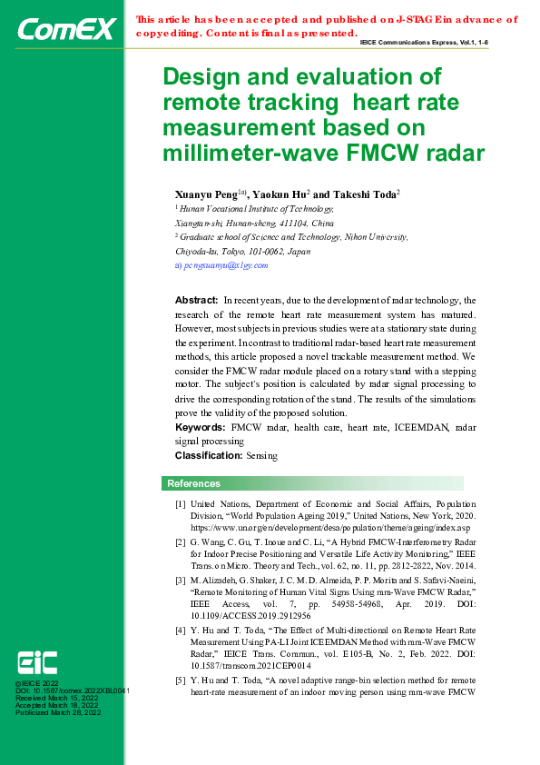 Pdf Design And Evaluation Of Remote Tracking Heart Rate Measurement Based On Millimeter Wave