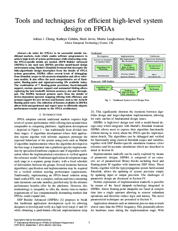 (PDF) Tools and Techniques for Efficient High-Level System Design on FPGAs