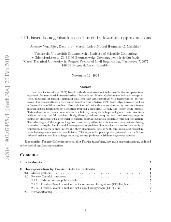 (PDF) FFT-based homogenisation accelerated by low-rank approximations