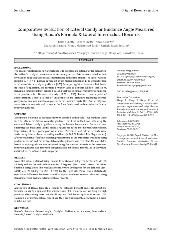 (PDF) Comparative Evaluation of Lateral Condylar Guidance Angle ...
